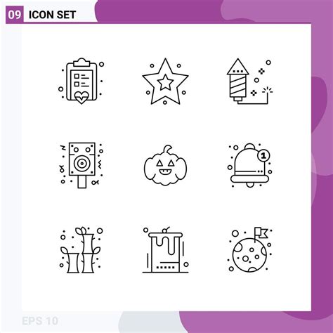 Group Of 9 Modern Outlines Set For Usa Pumkin Event Party Celebration Editable Vector Design