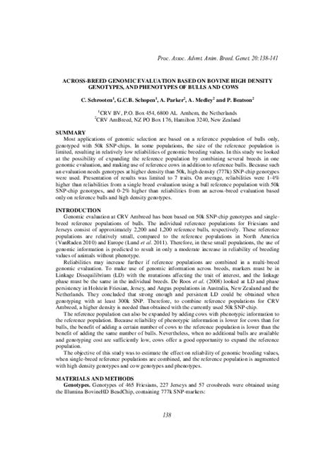 Pdf Across Breed Genomic Evaluation Based On Bovine High Density Genotypes And Phenotypes Of