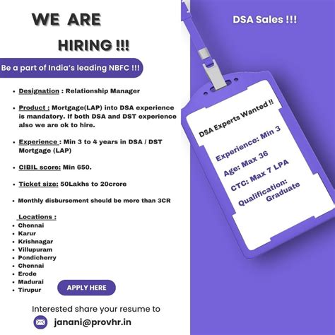 Janani Kamal On Linkedin Immediatehiring Dsa Dst Sales Nbfcjobs Nbfchiring