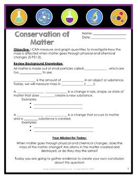 NGSS Aligned Conservation Of Matter Lab PS By Juli Cannon Science