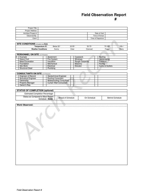 Construction Field Report Template All Business Templates