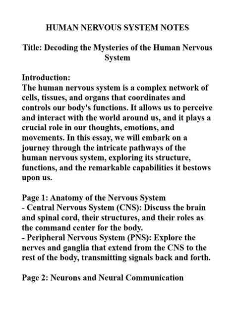 Human Nervous System Notes Pdf Nervous System Central Nervous System