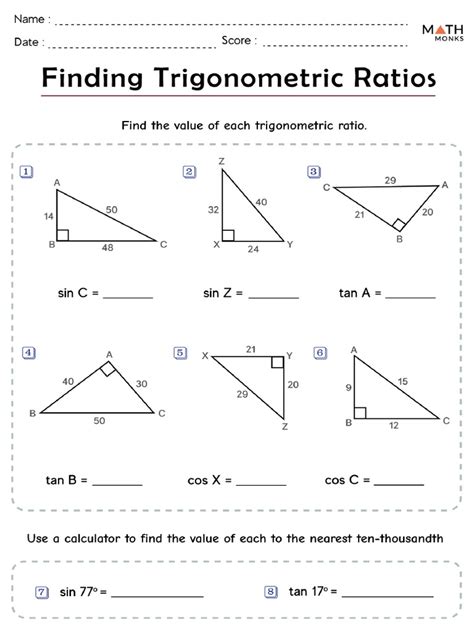 Finding Trigonometric Ratios Worksheet With Answers Pdf