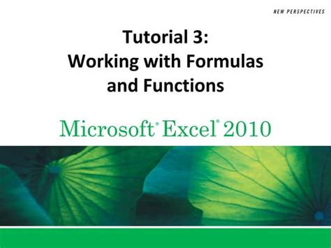 Tutorial 3 Working With Formulas And Functions Ppt