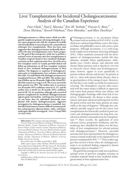 Liver Transplantation 2005 Ghali Liver Transplantation For Incidental Cholangiocarcinoma