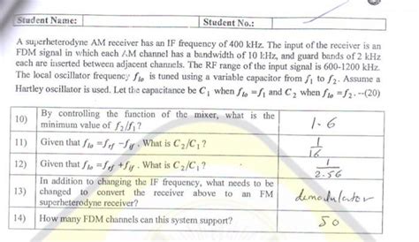 solved a superheterodyne am receiver has an if frequency of