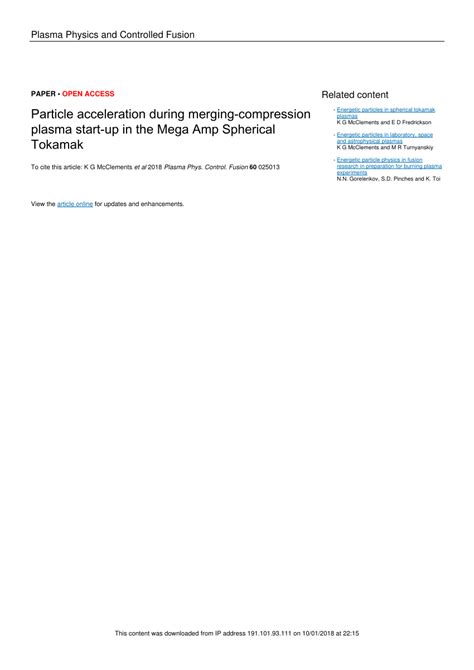 Pdf Particle Acceleration During Merging Compression Plasma Start Up
