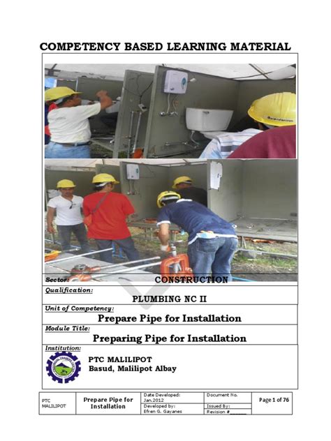 Cblm Plumbing Ncii Sample Pdf Plumbing Pipe Fluid Conveyance