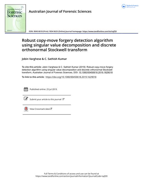 Pdf Robust Copy Move Forgery Detection Algorithm Using Singular Value