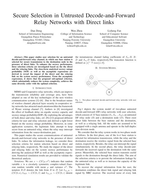 Pdf Secure Selection In Untrusted Decode And Forward Relay Networks