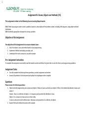 Assignment Classes Objects And Methods Docx Assignment Classes Objects And