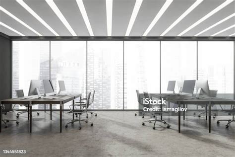 두 개의 결합 된 사무실 책상파노라마 회색 사무실 인테리어 대칭에 대한 스톡 사진 및 기타 이미지 대칭 사무실 0명 Istock