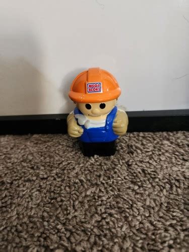 Vtg Mega Bloks Construction Worker Man Figure Hard Hat Hammer First