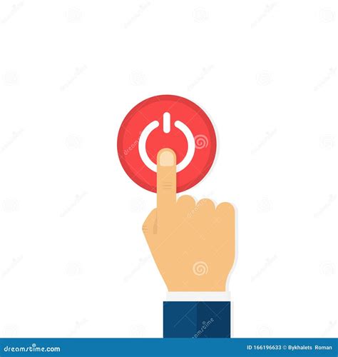 Hand With Finger Pressing On Button Red Power Or Start Button Stock Illustration Illustration