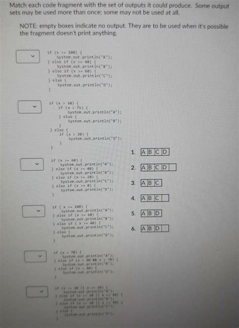 Solved Simple Java Match The Followings Match Each Code Chegg