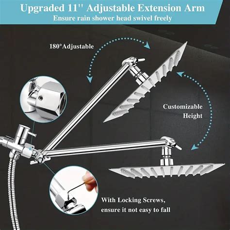 고압 핸드헬드 스프레이 헤드가 있는 1세트 사각 레인 샤워 각도 조절식 확장 암유량 조절기 샤워 헤드 고압 일일 샤워 스프레이 설치가 용이함 욕실 액세서리 욕실