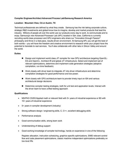 Compiler Engineerarchitect Samsung Pdf