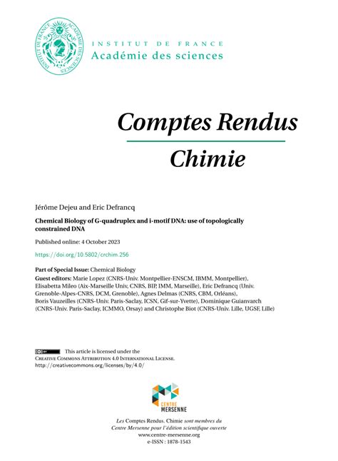 Pdf Chemical Biology Of G Quadruplex And I Motif Dna Use Of