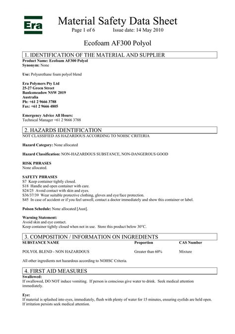 Material Safety Data Sheet Era Polymers