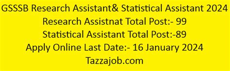 Gsssb Research Assistant And Statistical Assistant 2024 Apply