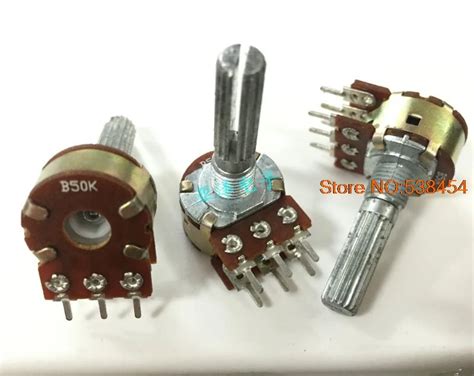 20PCS 16 Double Potentiometer Switch B50K Sawtooth Shaft Length 25MM Dual Channel 148 Volume