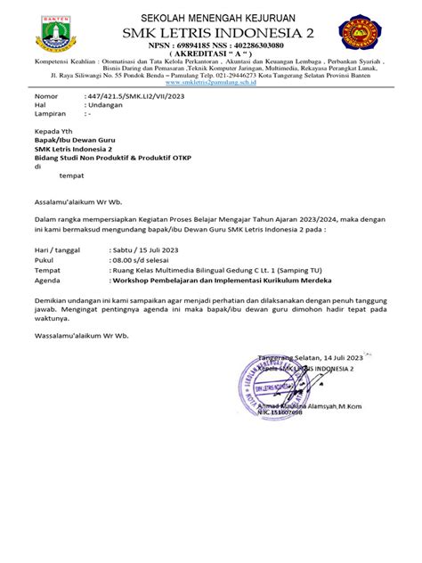 Surat Undangan Workshop Guru Pdf