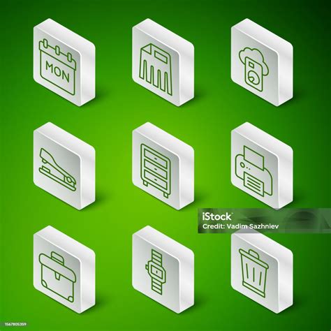 라인 쓰레기통 손목 시계 달력 보관 용지 서랍 스테이플러 종이 분쇄기 서류 가방 및 프린터 아이콘을 설정합니다 벡터 0명에 대한 스톡 벡터 아트 및 기타 이미지 Istock