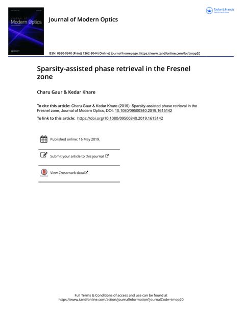 Pdf Sparsity Assisted Phase Retrieval In The Fresnel Zone