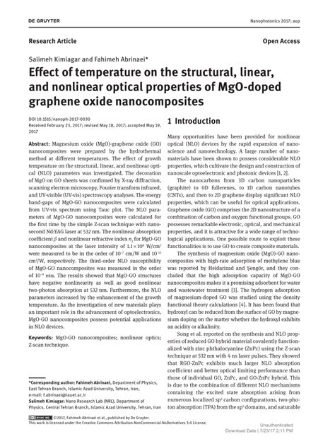 Pdf Effect Of Temperature On The Structural Linear And Nonlinear Optical Properties Of Mgo