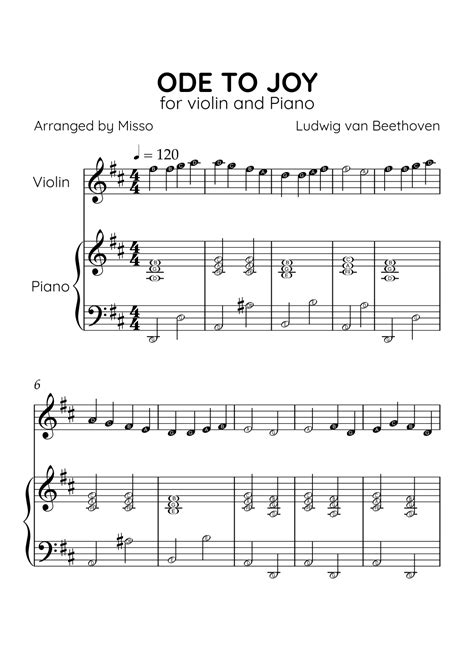 Ode To Joy Violin And Piano In D Major Beginner Level Letter Names