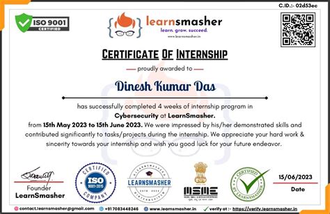 Dinesh Kumar Das On Linkedin Learnsmasher Cybersecurity Internship