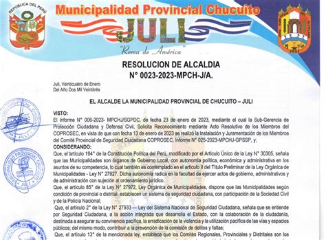 RESOLUCION ALCALDIA N 0023 2023 MPCH J A Municipalidad Provincial De