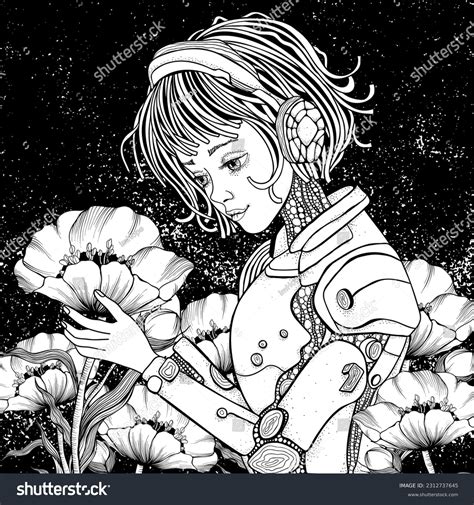Beautiful Android Robot Girl Holding Flower Stock Vector Royalty Free 2312737645 Shutterstock
