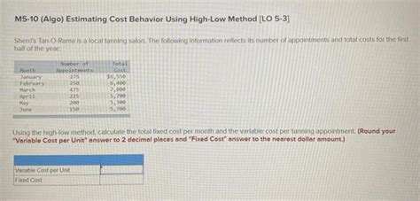 solved m5 10 algo estimating cost behavior using high low