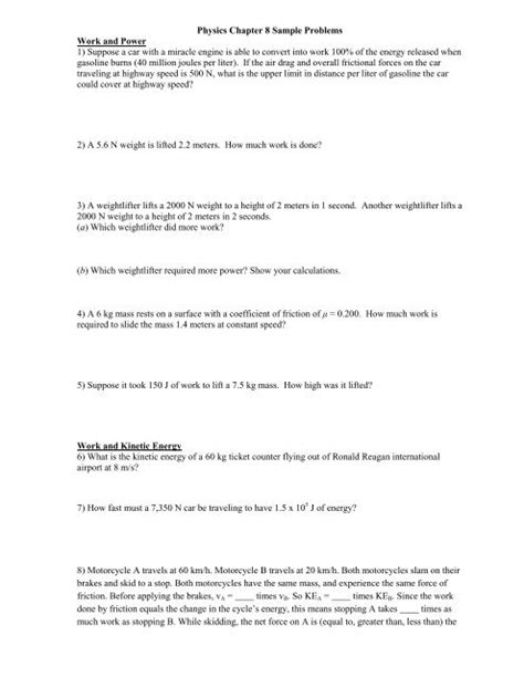 Physics Chapter 8 Sample Problems Work And Power 1 Suppose A