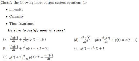 solved classify the following input output system equations