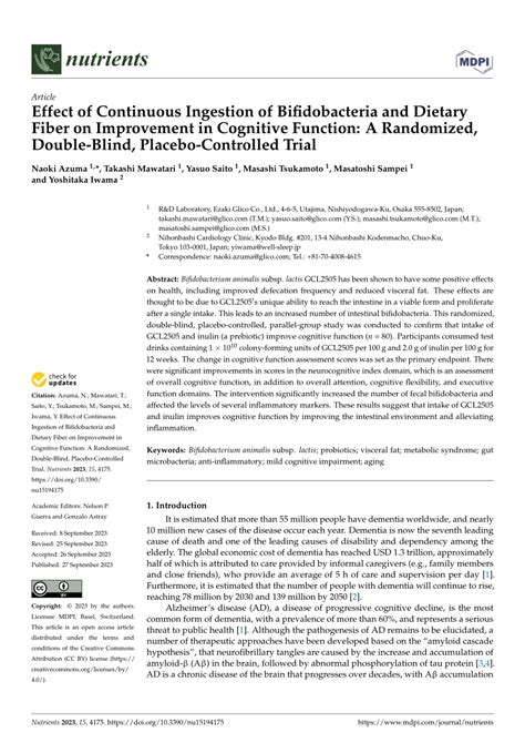 Pdf Effect Of Continuous Ingestion Of Bifidobacteria And Dietary Fiber On Improvement In