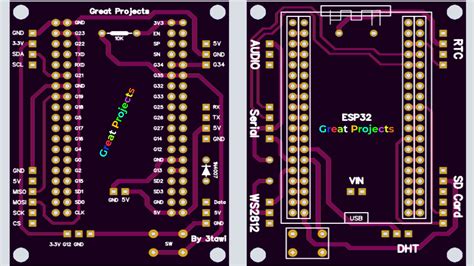 great projects gerber file and schema for esp32 dht22 rtc ds1307 sd card
