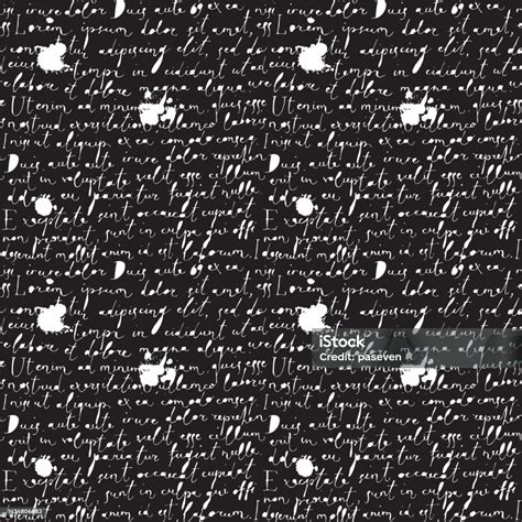 Seamless Pattern With Handwritten Text And Ink Blobs Stock Illustration