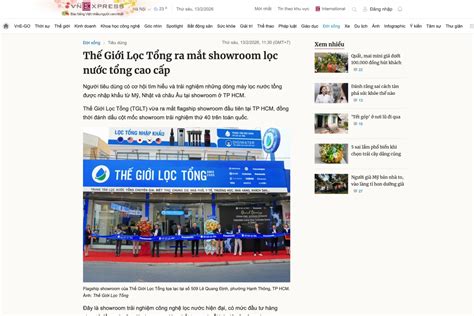 Báo Vnexpress đưa Tin Thế Giới Lọc Tổng Ra Mắt Showroom Lọc Nước Tổng