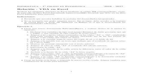 Relaci On Vba En Excel · Realizar Los Siguientes Ejercicios En Excel Mediante El C Odigo