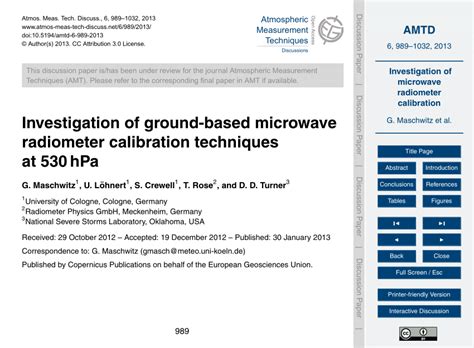 Pdf Investigation Of Ground Based Microwave Radiometer Calibration