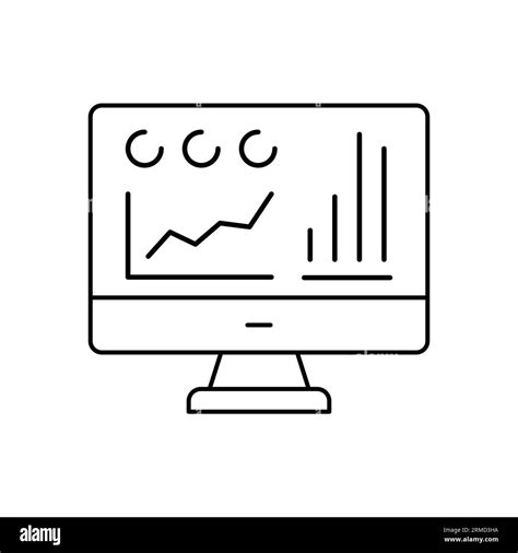 Online Statistics And Analytics Line Icon Computer With Chart Graph