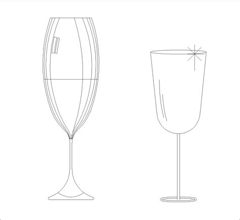 Crystal Flute Glasses Dwg Cad Block Free Download