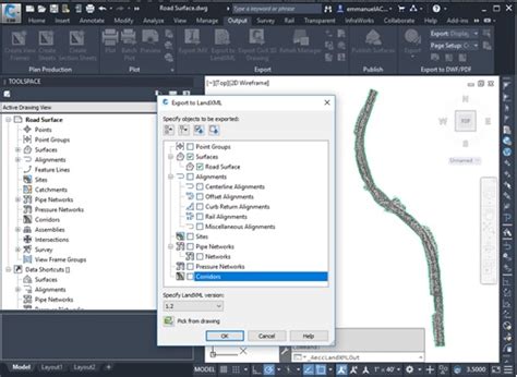exporting a landxml surface file from civil 3d to terrain softree