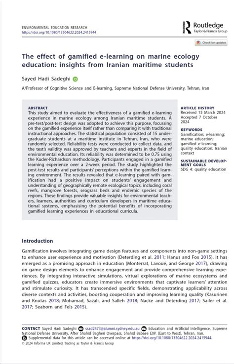 🚢🌊 Exciting News My Research On Gamified E Learning In Marine Ecology