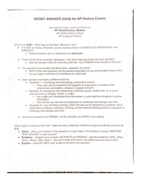 Short Answer Saq For Ap History Exams Studocu