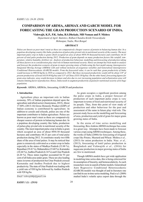 Pdf Comparison Of Arima Arimax And Garch Model For Forecasting The