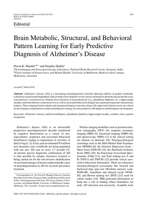 Pdf Brain Metabolic Structural And Neuropsychological Pattern Learning For Early Predictive