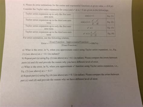 Solved Consider The Taylor Series Expansion For Cos X And